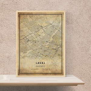 Laval Vintage Map Print Laval Map Quebec Map Art Laval | Etsy