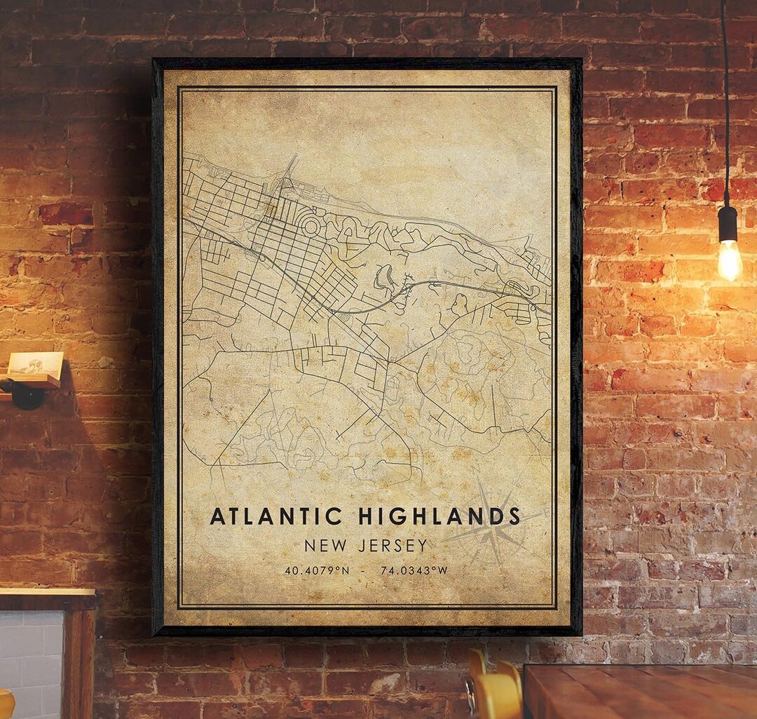 Atlantic Highlands Vintage Map Print | Atlantic Highlands Map ...