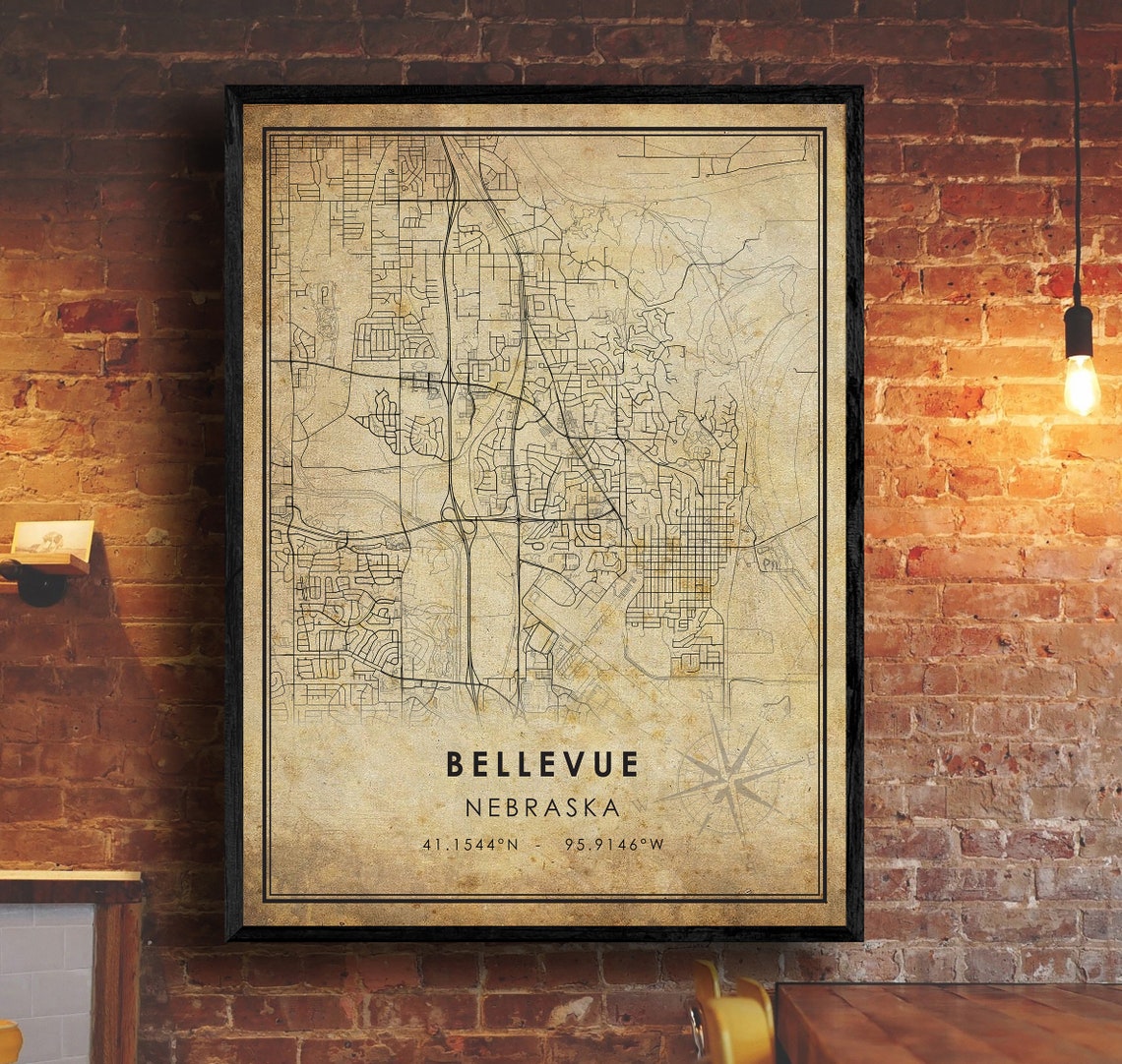 Bellevue Vintage Map Print Bellevue Map Bellevue Nebraska | Etsy