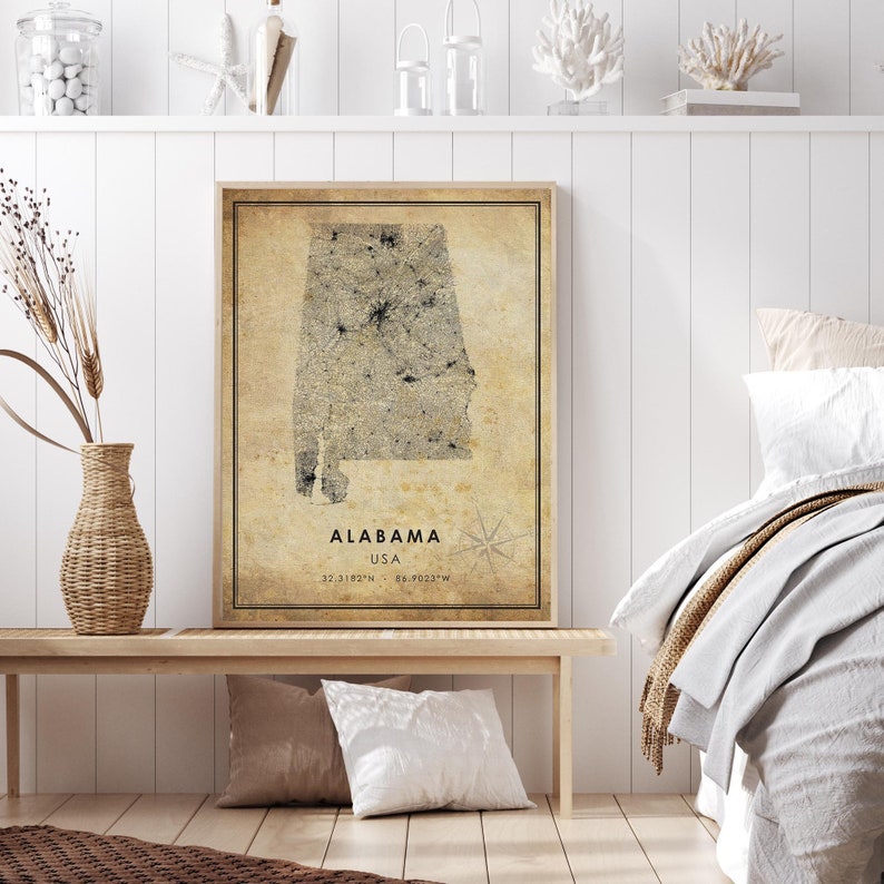 Alabama Vintage Map Print Alabama Map Alabama Map Art - Etsy
