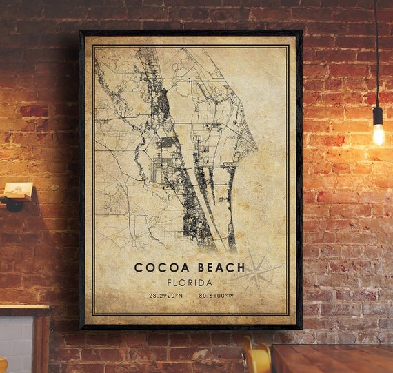 Cocoa Beach Map Print Cocoa Beach Map Florida Map Art - Etsy