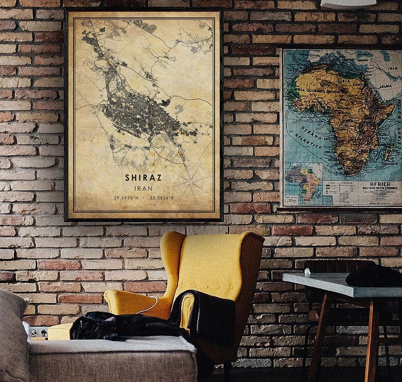 Shiraz Map Print | Shiraz Map | Iraq Map Art | Shiraz City Road Map ...