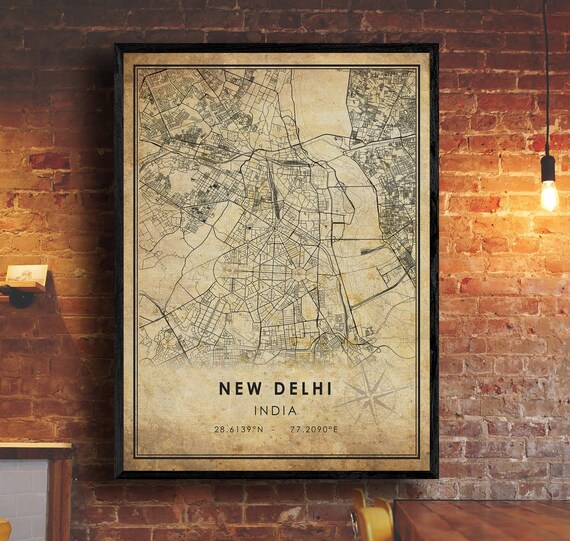 New Delhi Vintage Map Print India Map New Delhi Map Art | Etsy
