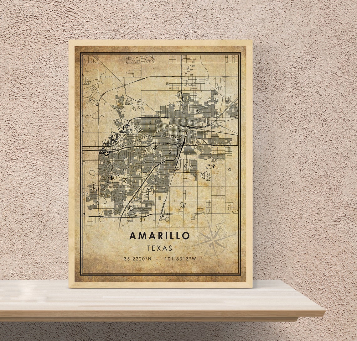 Amarillo Vintage Map Print Amarillo Map Texas Map Art | Etsy