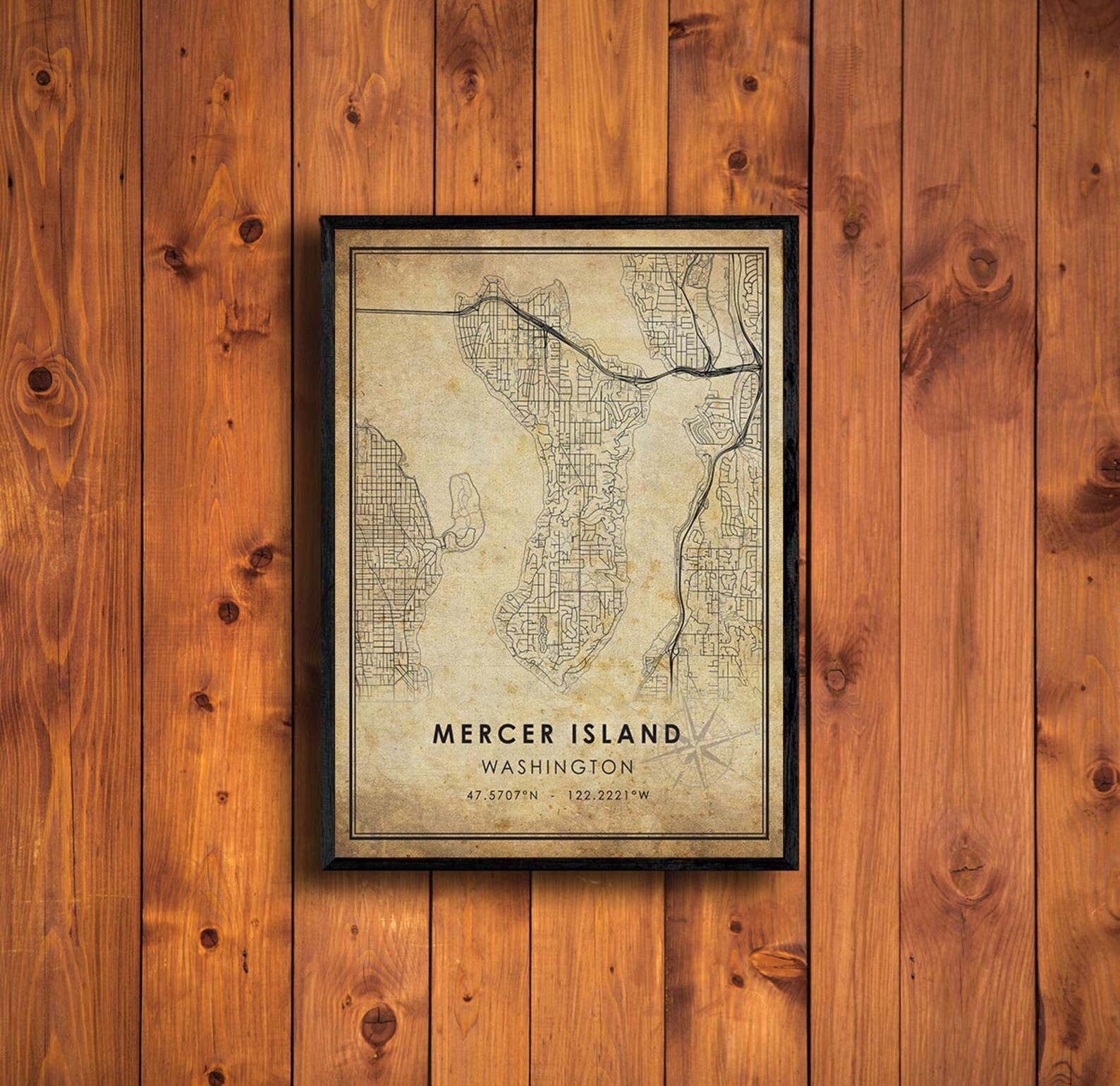 Mercer Island Vintage Map Print Mercer Island Map | Etsy