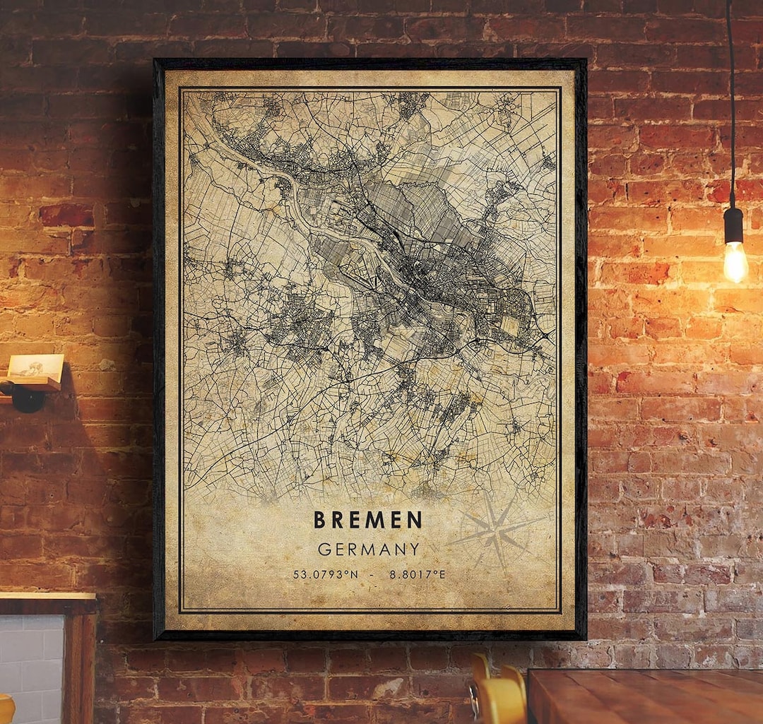 Bremen Vintage Map Print | Bremen Map | Bremen Germany City Road Map ...