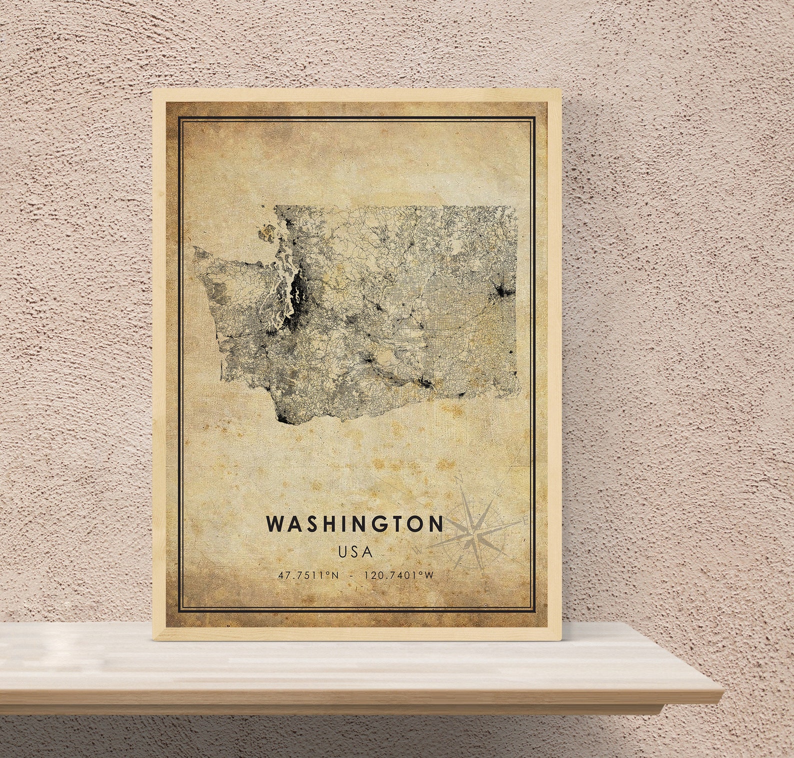 Washington Vintage Map Print Washington Map State Map Art | Etsy