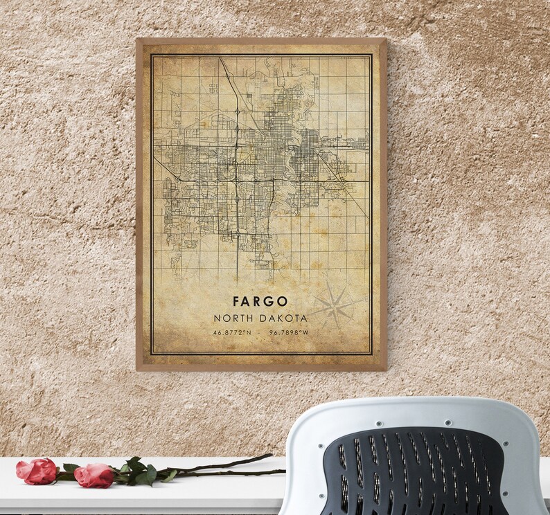 Fargo Vintage Map Print Fargo Map North Dakota Map Art | Etsy