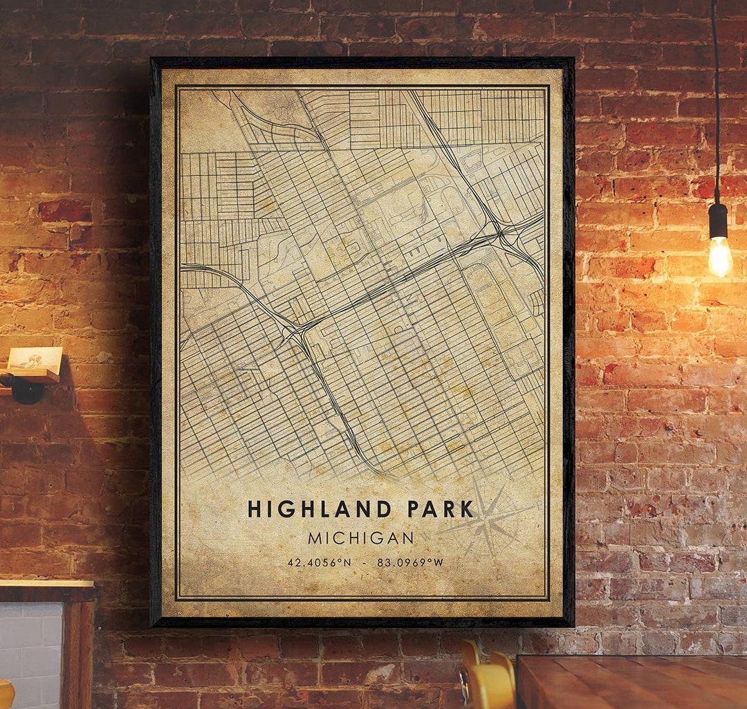 Highland Park Map Print | Highland Park Map | Michigan Map Art ...