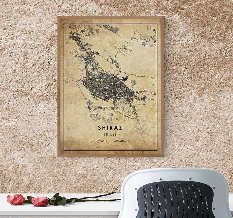 Shiraz Map Print Shiraz Map Iraq Map Art Shiraz City | Etsy