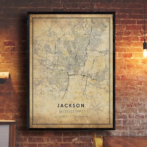 Jackson Vintage Map Print | Jackson Map | Mississippi Map Art | Jackson ...