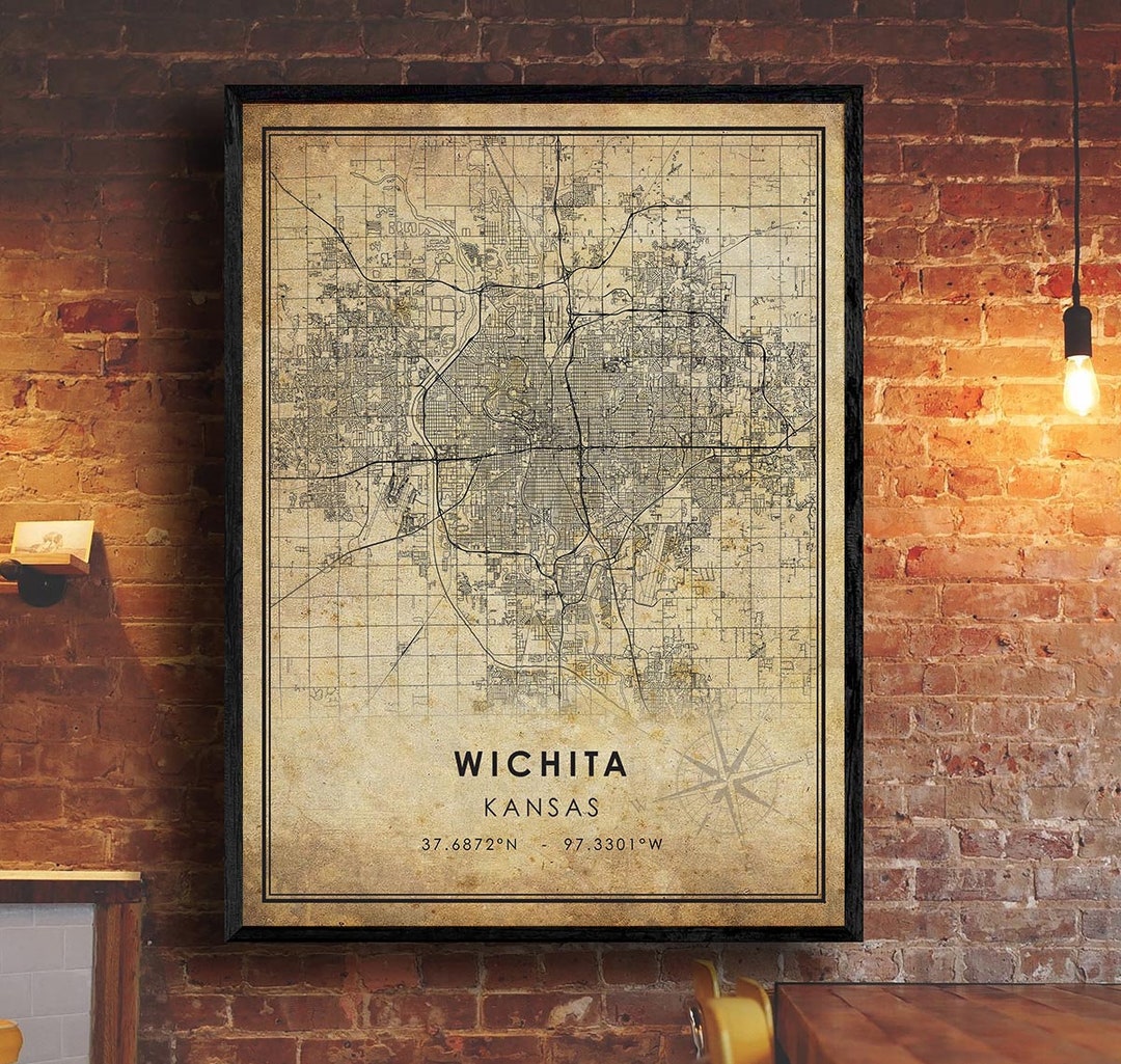 Wichita Vintage Map Print | Wichita Map | Kansas Map Art | Wichita City ...