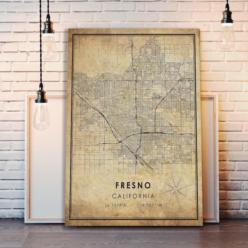 Fresno Vintage Map Print | Fresno Map | California Map Art | Fresno ...