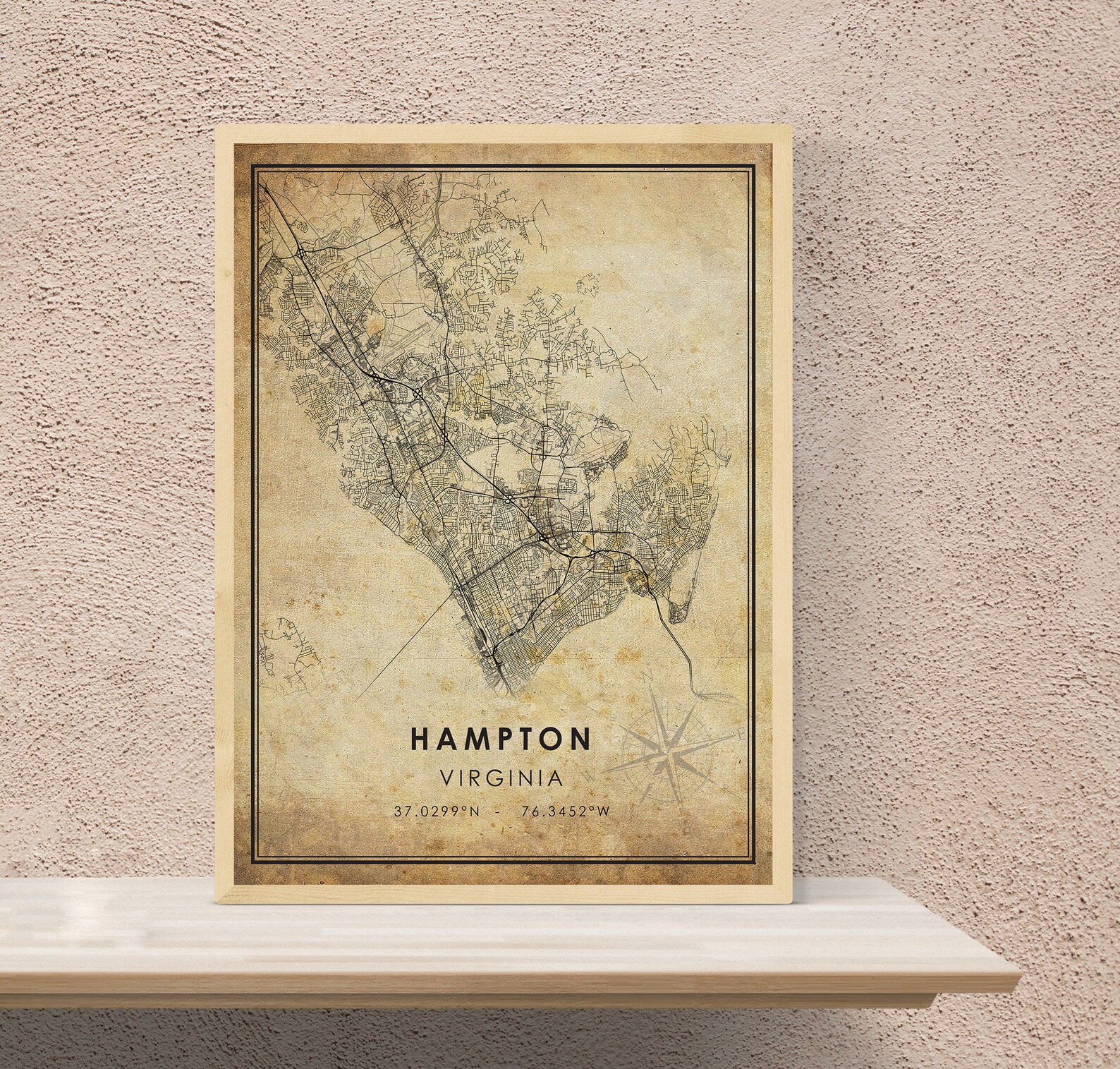 Hampton Vintage Map Print Hampton Map Virginia Map Art | Etsy