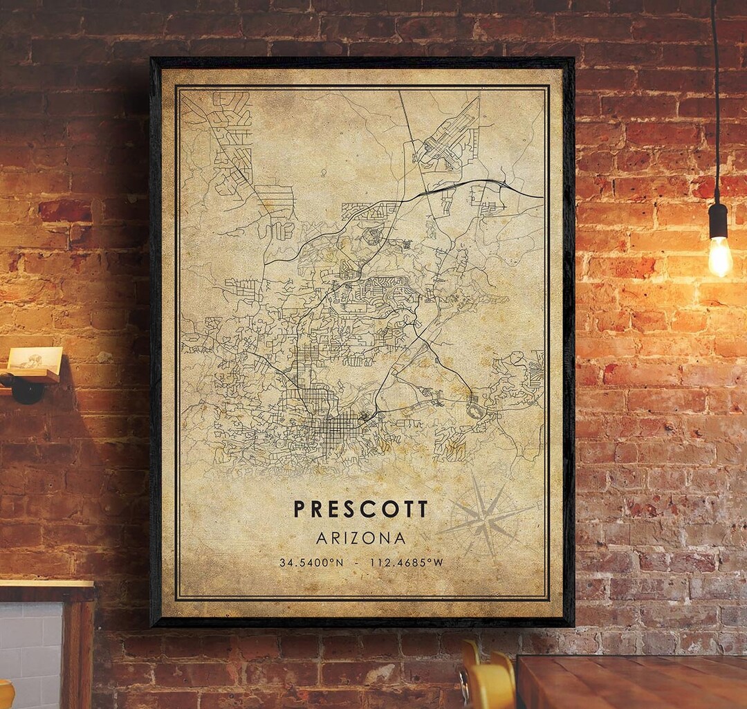 Prescott Vintage Map Print | Prescott Map | Arizona Map Art | Prescott ...