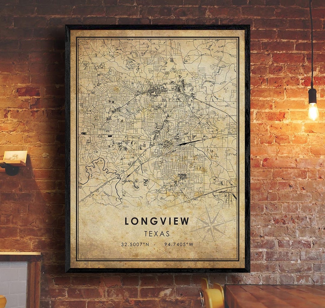 Longview Vintage Map Print | Longview Map | Texas Map Art | Longview ...