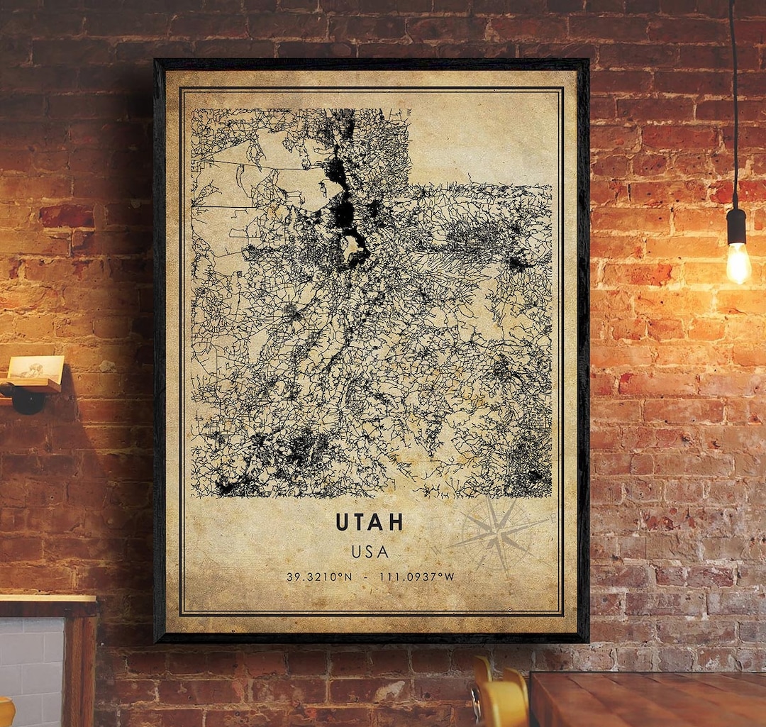 Utah Map Print | Utah Map | United States Map Art | Utah City Road Map ...