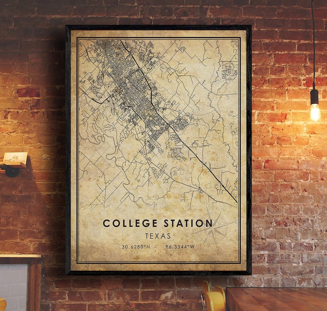 College Station Vintage Map Print | College Station Map | Texas Map Art ...