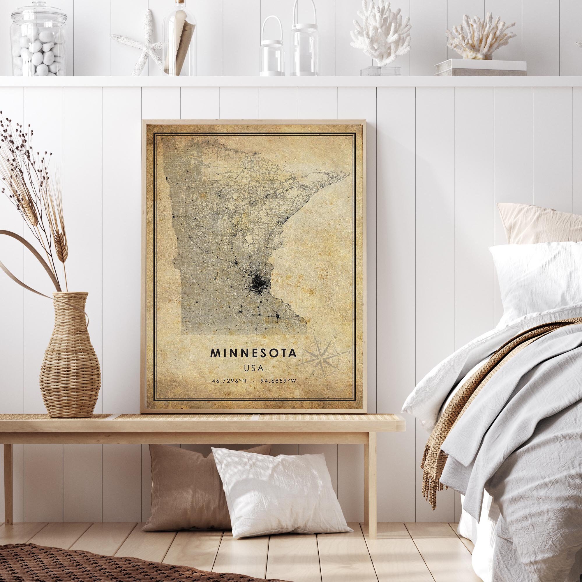 Minnesota Vintage Map Print | Minnesota Map | State Map Art | Minnesota ...