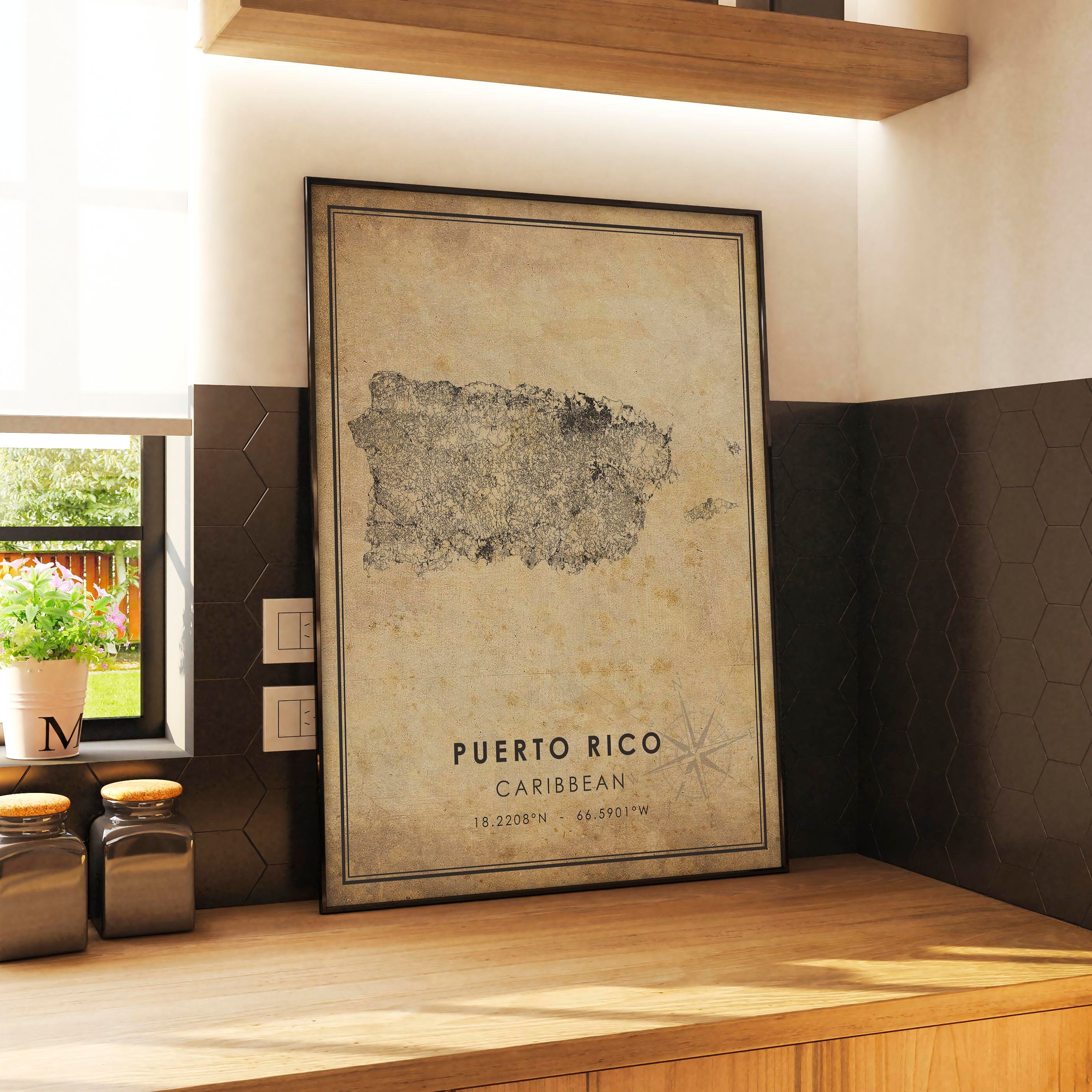 Puerto Rico Vintage Map Print Puerto Rico Map Puerto Rico - Etsy