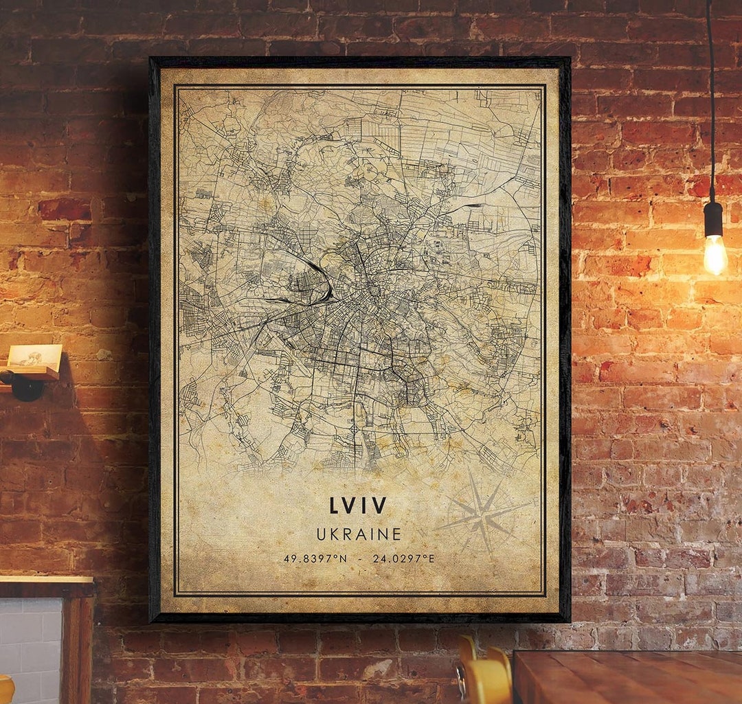 Lviv Vintage Map Print | Lviv Map | Ukraine Map Art | Lviv City Road ...