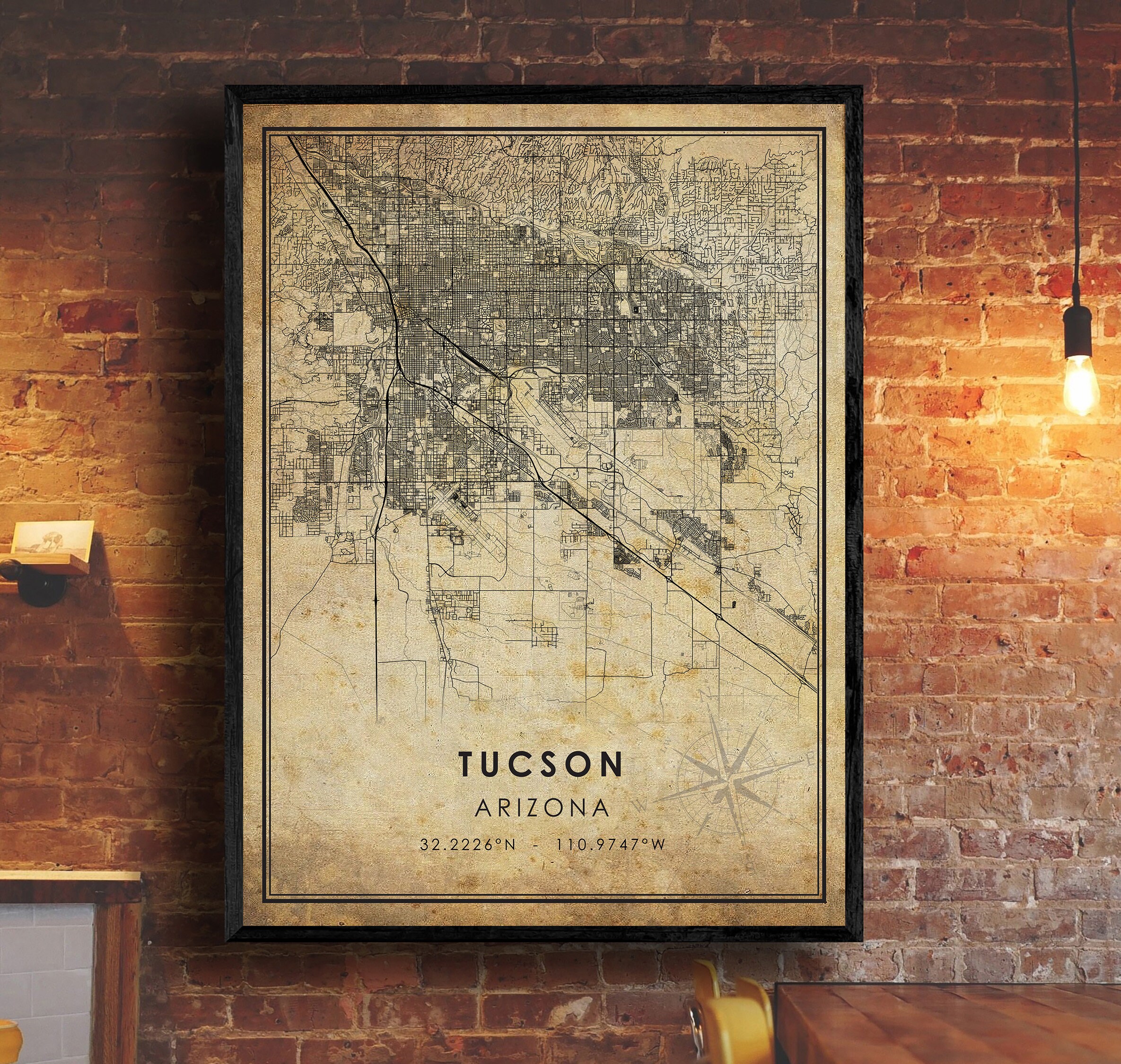 Tucson Vintage Map Print Tucson Arizona Map Tucson City | Etsy
