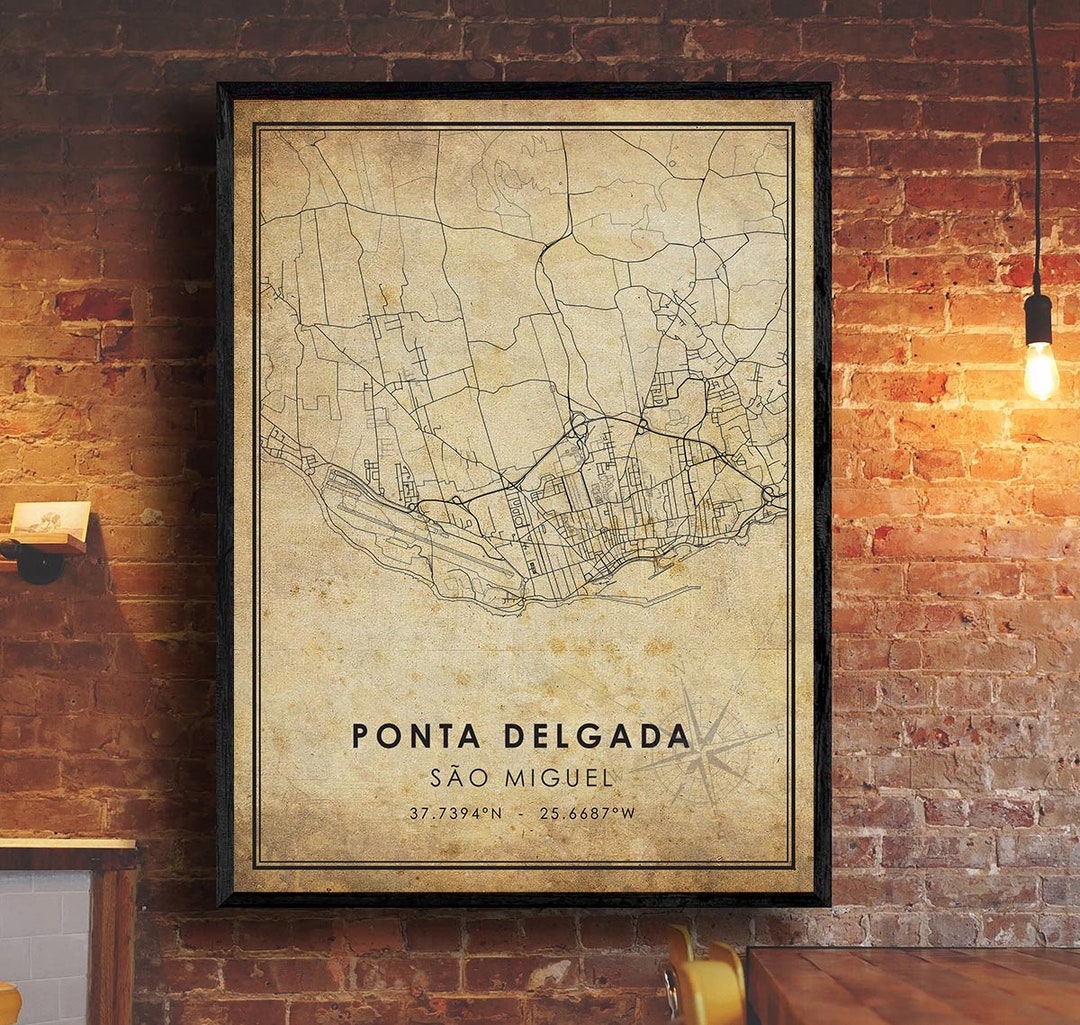 Ponta Delgada Vintage Map Print | Ponta Delgada Map | Sao Miguel Map ...