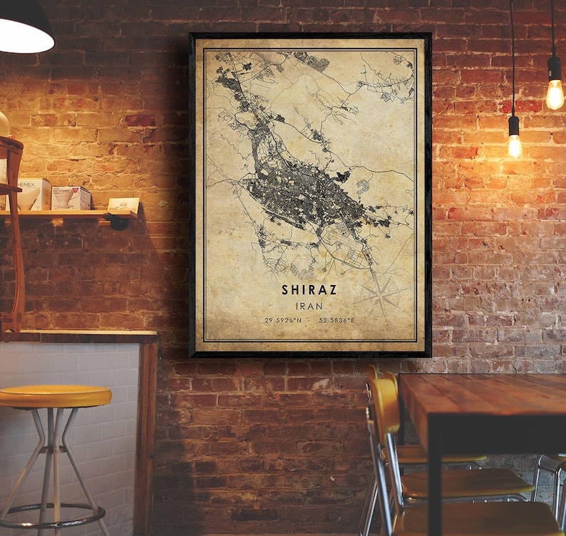 Shiraz Map Print Shiraz Map Iraq Map Art Shiraz City | Etsy