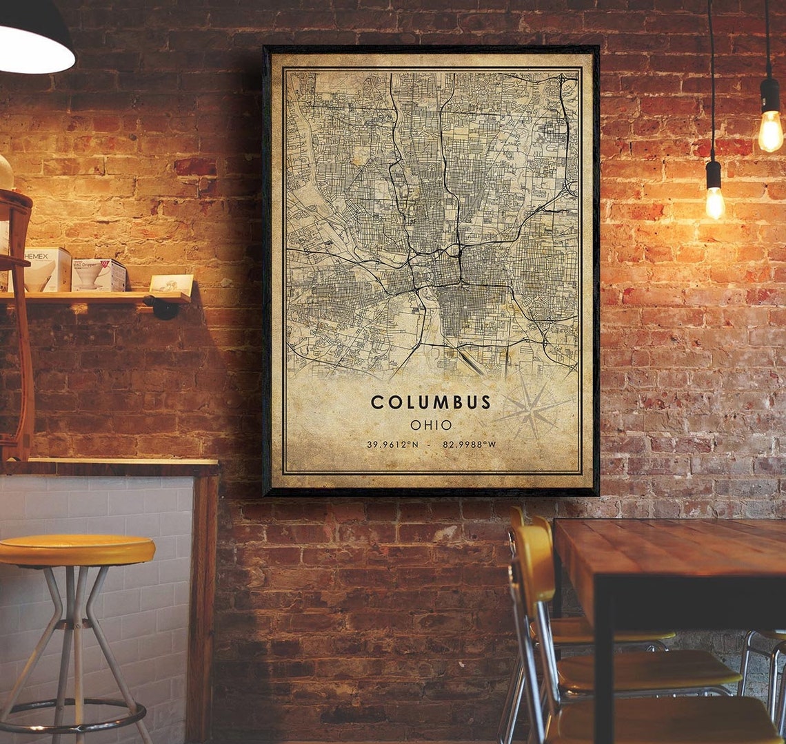 Columbus Vintage Map Print Columbus Map Ohio Map Art - Etsy