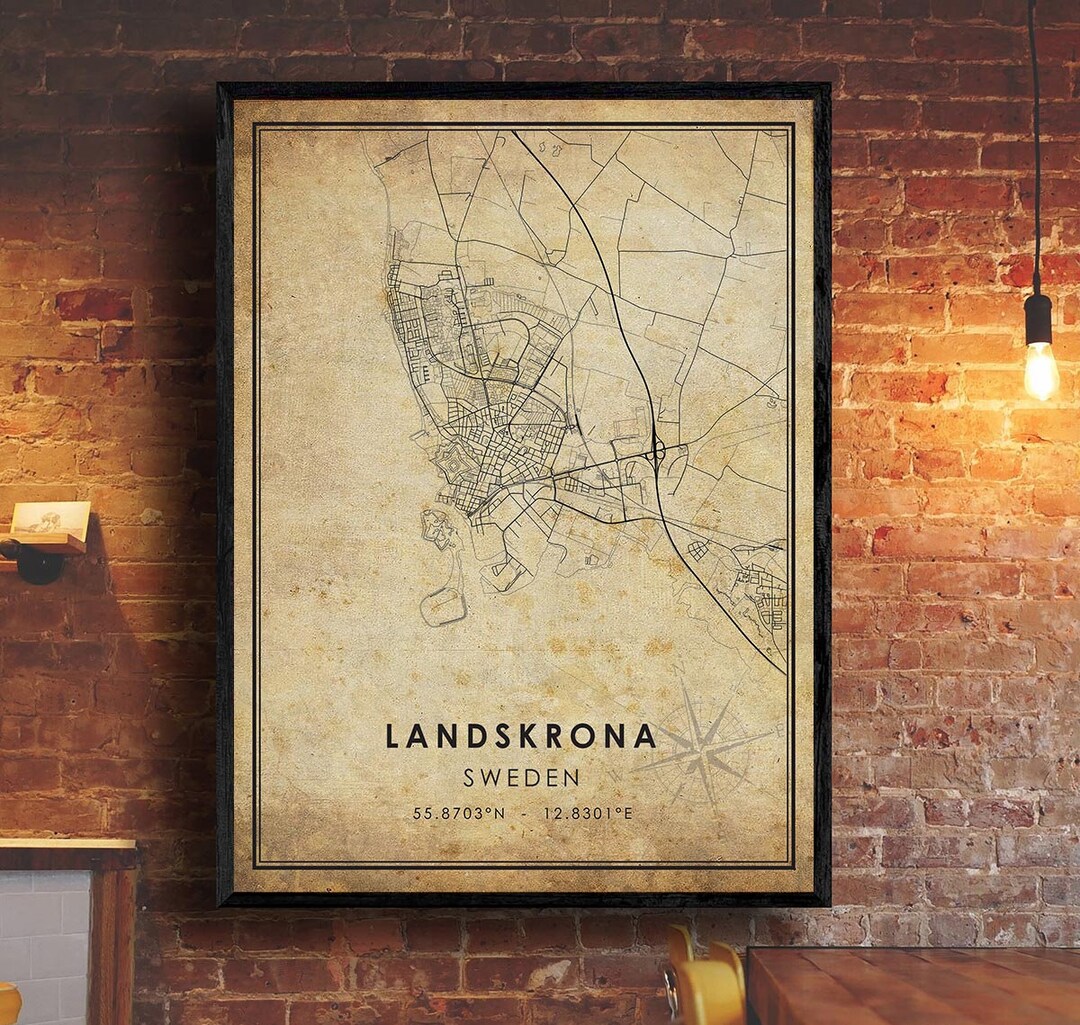 Landskrona Vintage Map Print | Landskrona Map | Sweden Map Art ...