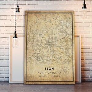 Elon Vintage Map Print | Elon North Carolina Map | Elon City Road Map ...