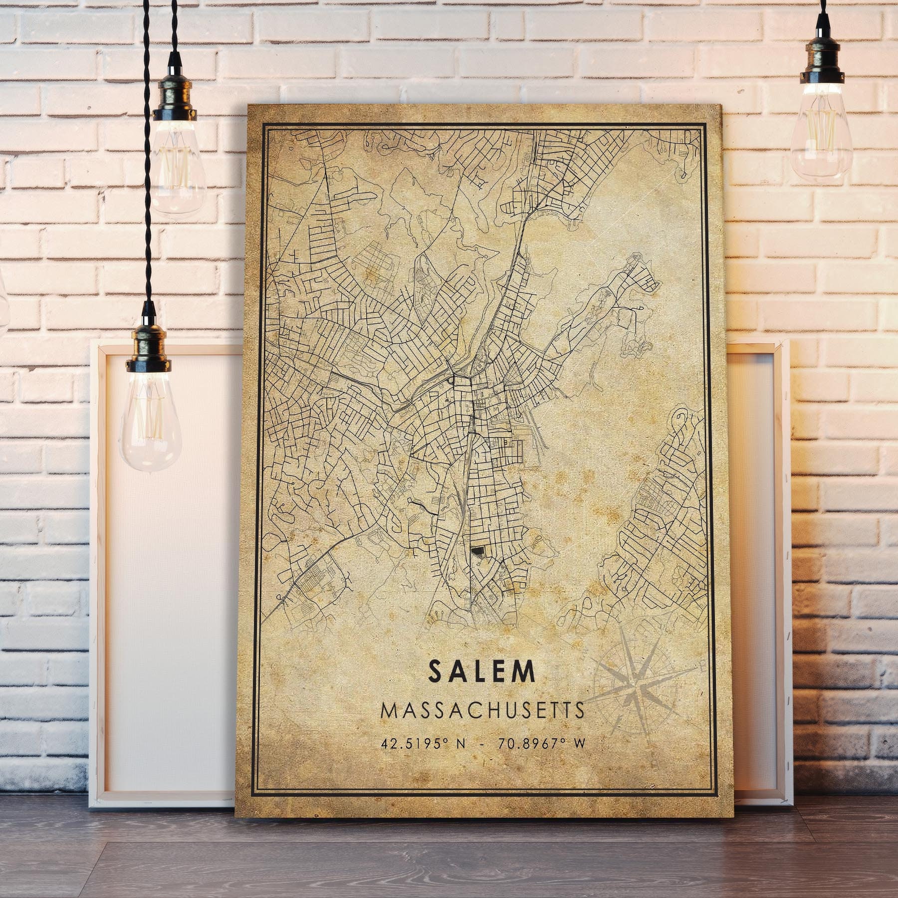 Salem Map Print | Salem Map | Massachusetts Map Art | Salem City Road ...