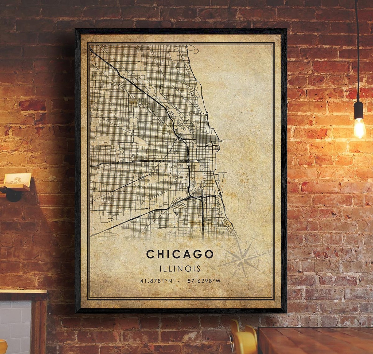 Chicago Vintage Map Print Chicago Map Illinois Map Art - Etsy