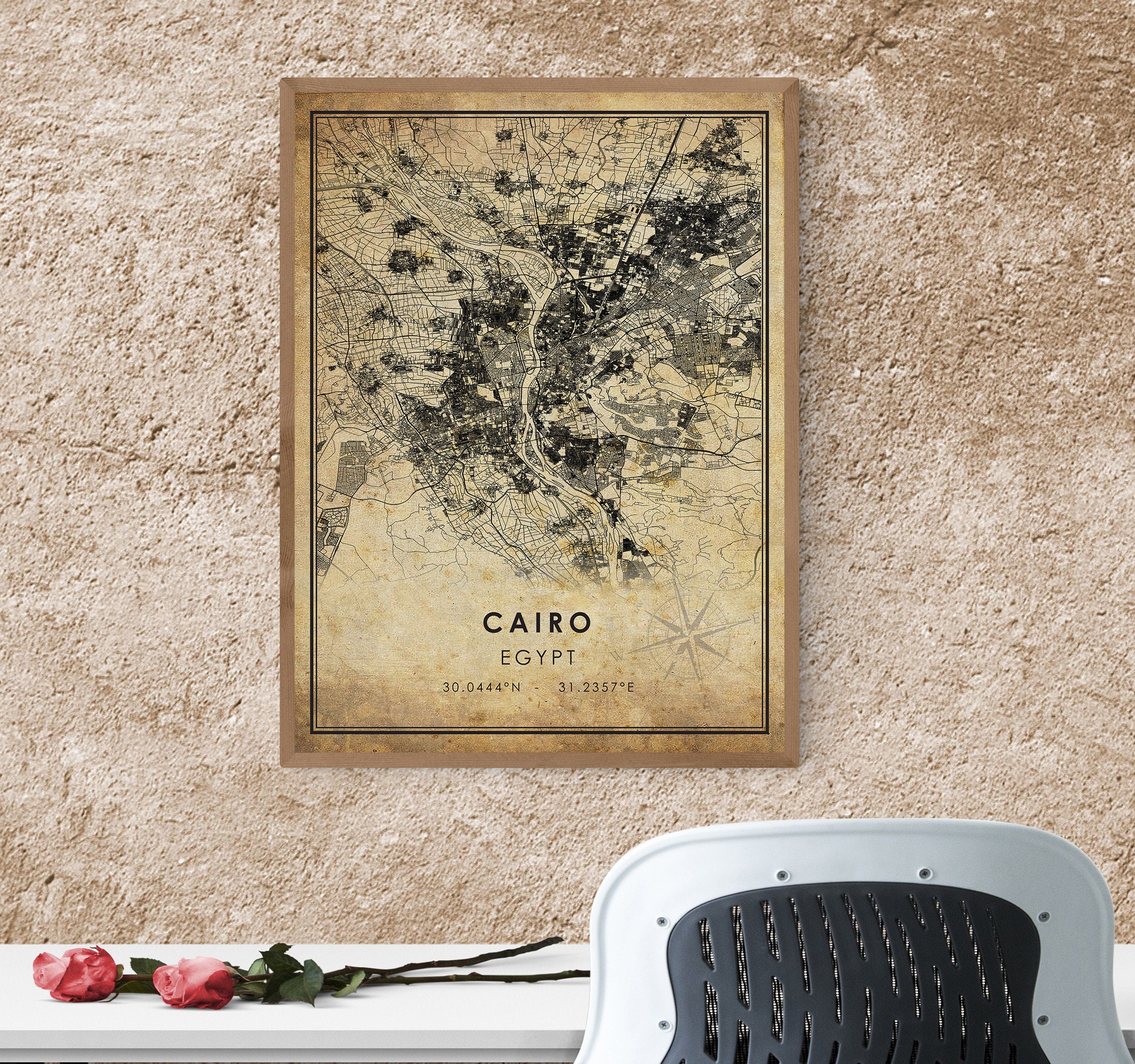 Cairo Vintage Map Print Cairo Map Egypt Map Art Cairo | Etsy