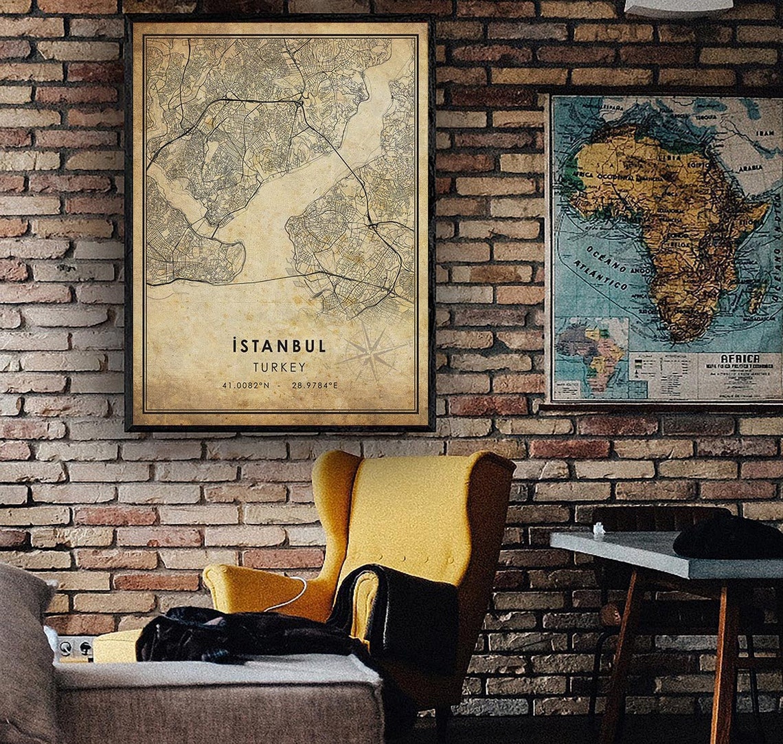 Istanbul Vintage Map Print Istanbul Map Turkey Map Art - Etsy