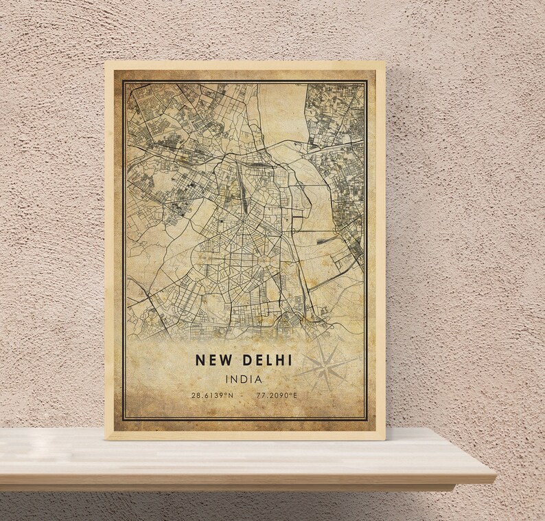 New Delhi Vintage Map Print India Map New Delhi Map Art | Etsy