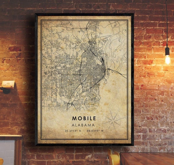Mobile Vintage Map Print Mobile Map Alabama Map Art - Etsy