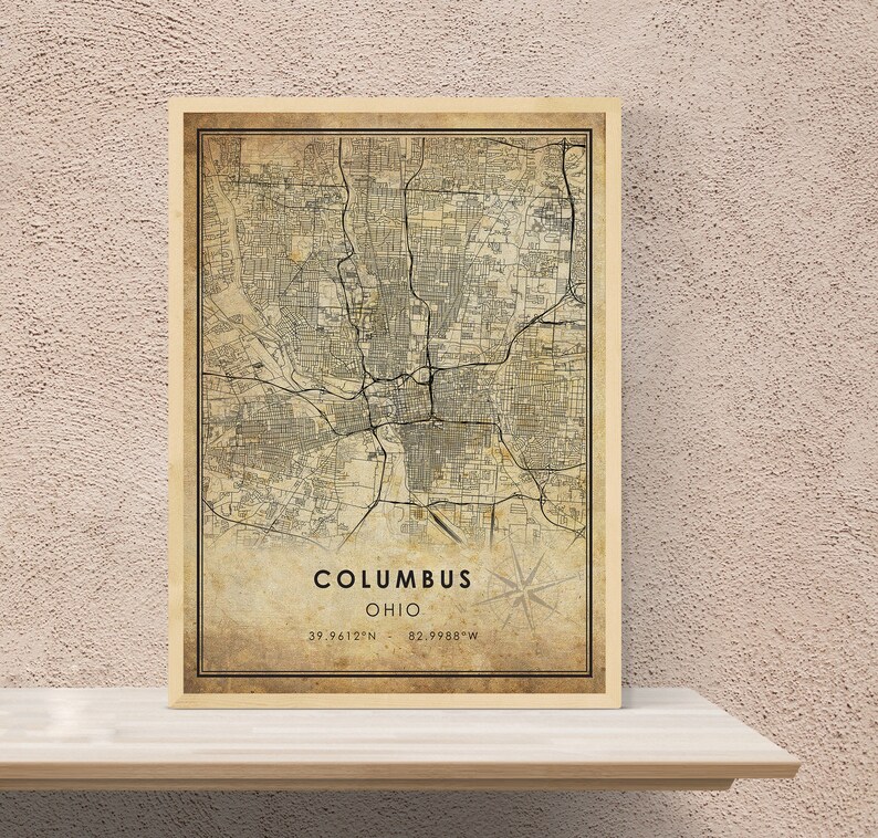 Columbus Vintage Map Print Columbus Map Ohio Map Art | Etsy