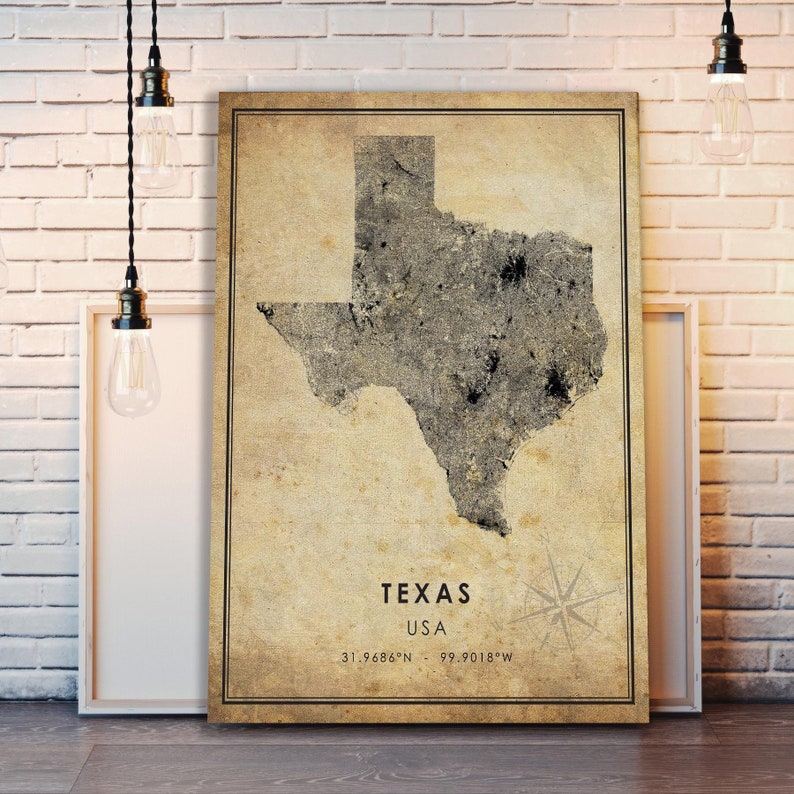 Texas Vintage Map Print Texas Map Texas State Map Art - Etsy