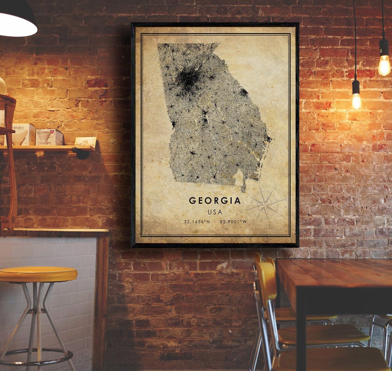 Georgia Vintage Map Print | Georgia Map | State Map Art | Georgia City ...