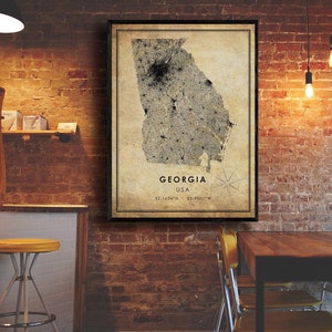 Georgia Vintage Map Print | Georgia Map | State Map Art | Georgia City ...