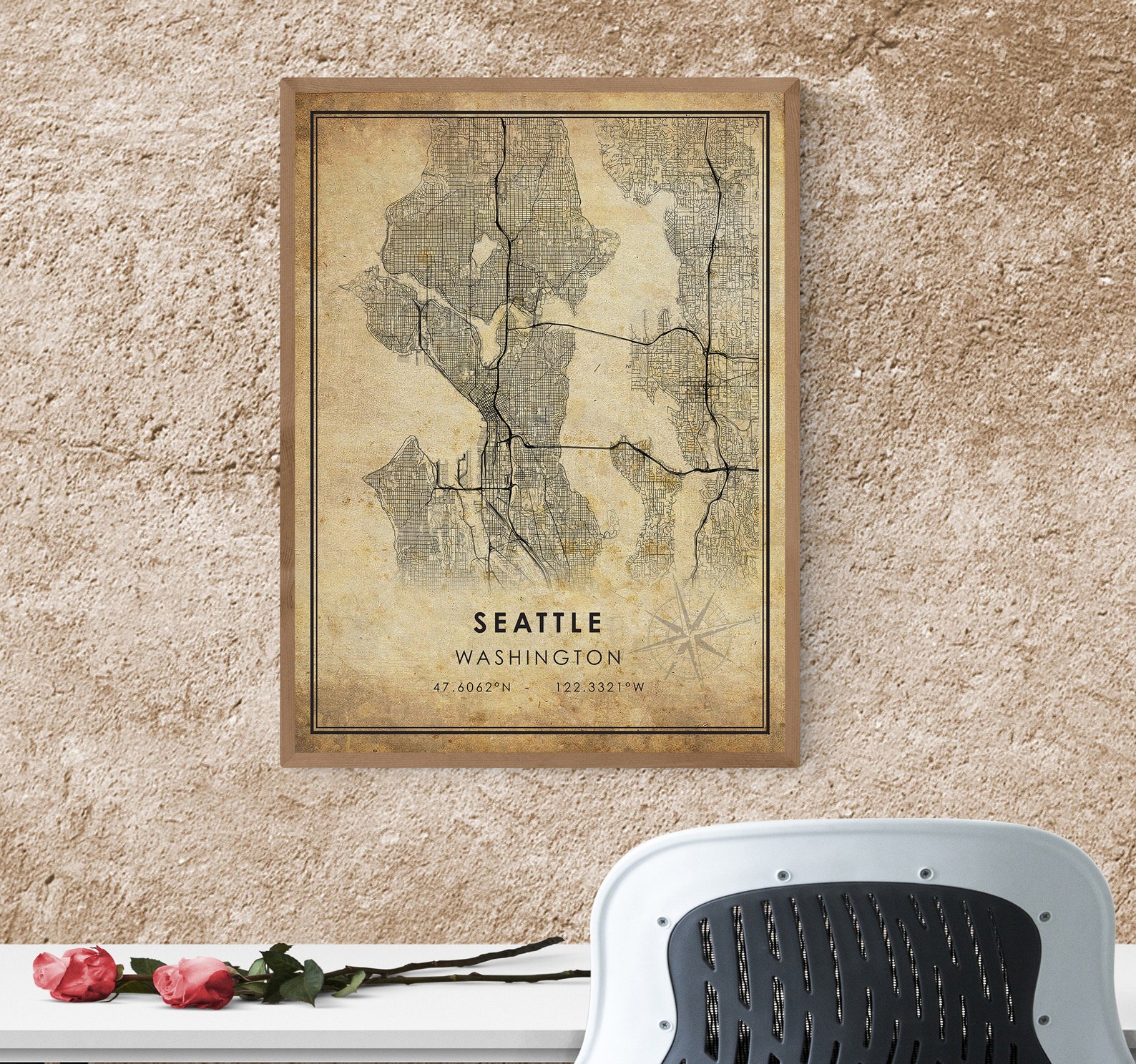 Seattle Vintage Map Print Seattle Map Washington Map Art - Etsy