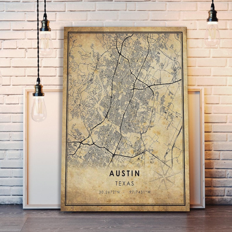 Austin Vintage Map Print Austin Map Texas Map Art Austin - Etsy