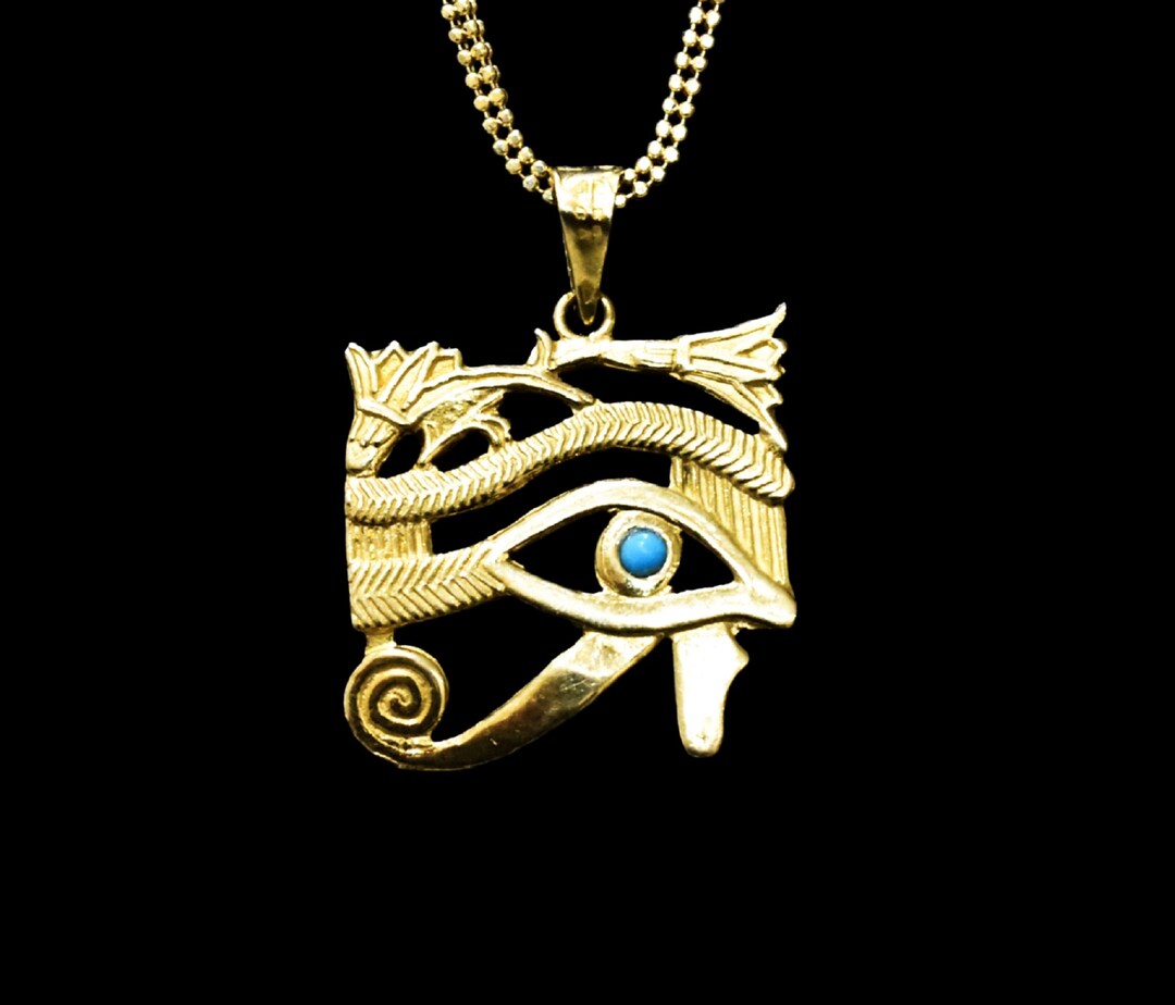 5A Egyptian Jewelry Pendant Eye of Horus 18K Yellow Gold Pharaonic 6.5 ...