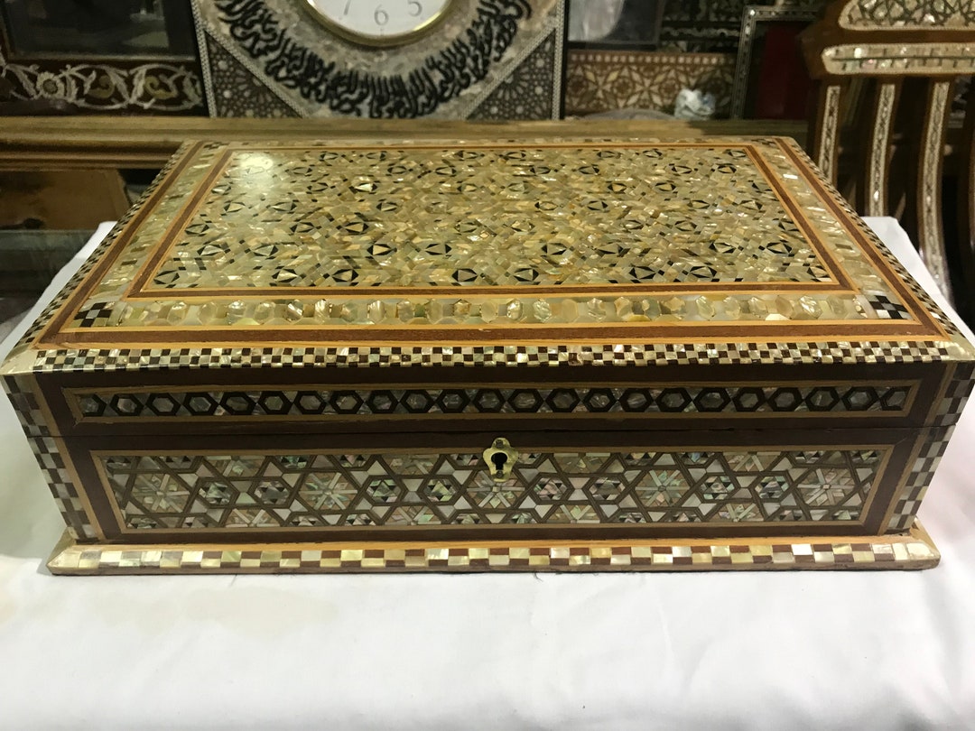Vintage Egyptian Wood Jewelry Box Inlaid Mother of Pearl - Etsy