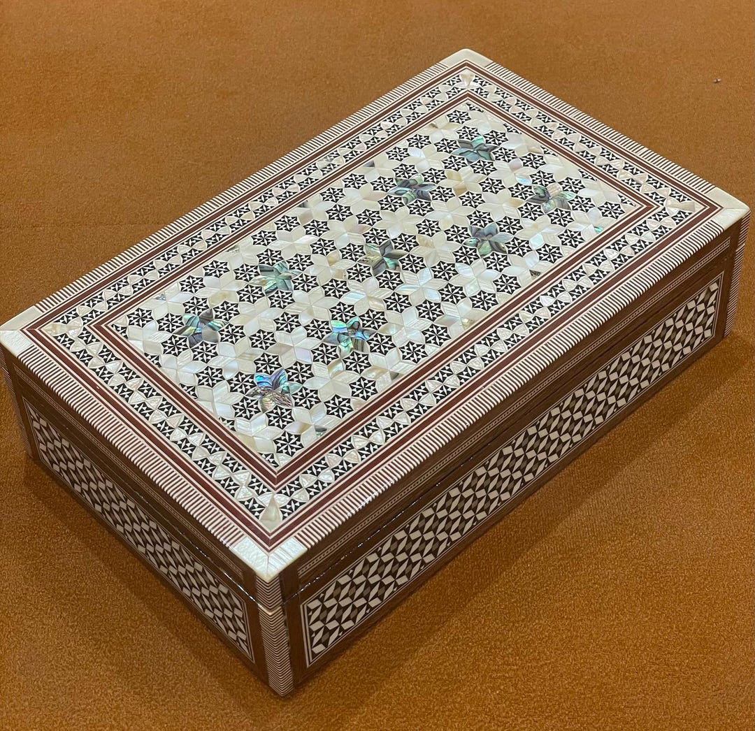 M12 Egyptian Wood Jewelry Box Inlaid Mother of Pearl Handmade 10.5" - Etsy