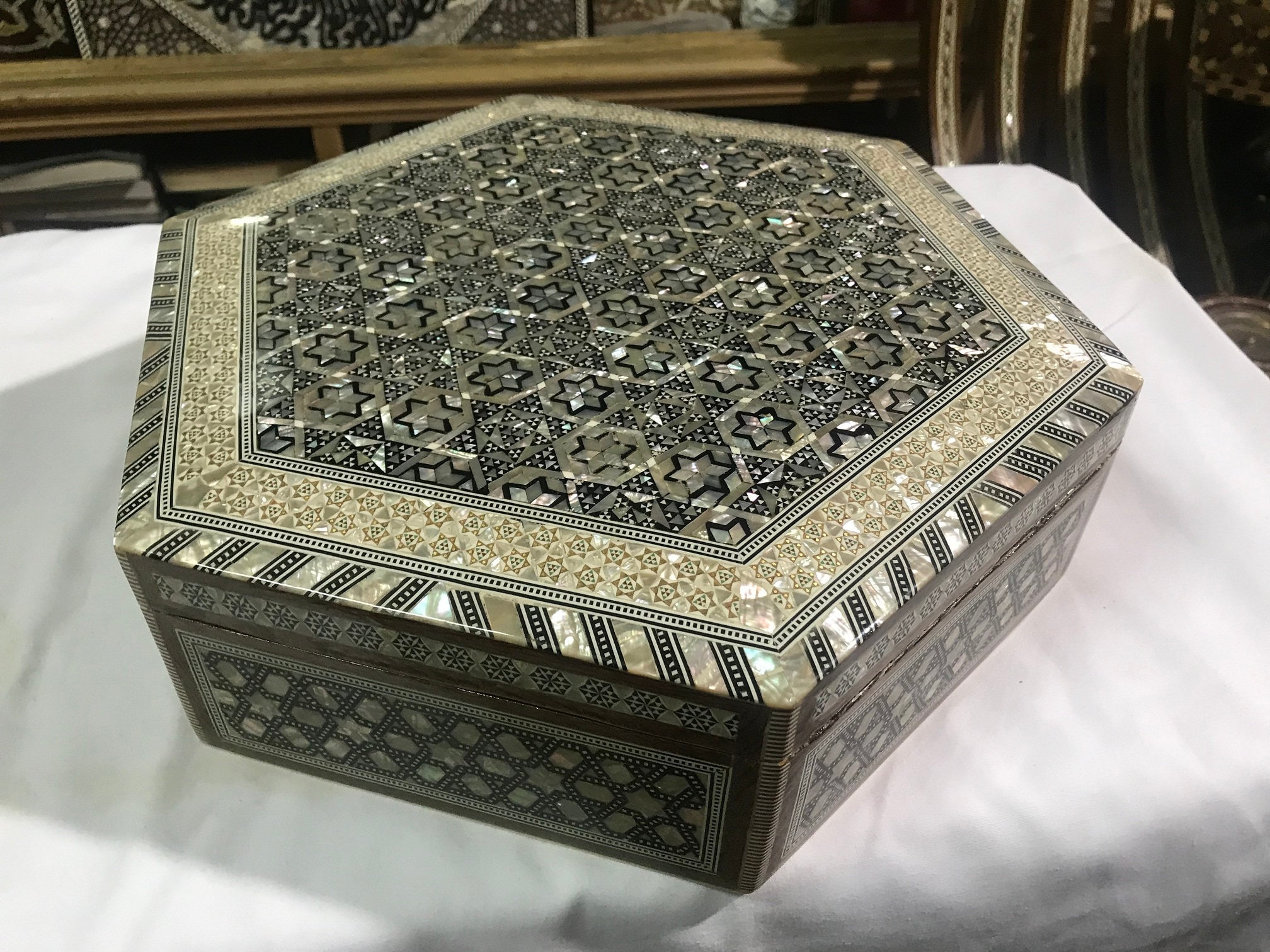 Egyptian Wood Jewelry Box Inlaid Mother of Pearl Handmade 13.6 - Etsy