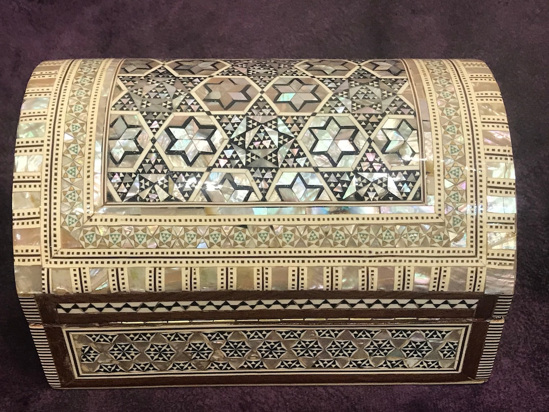 Egyptian Wood Jewelry Box Inlaid Mother of Pearl Handmade 17 Cm - Etsy