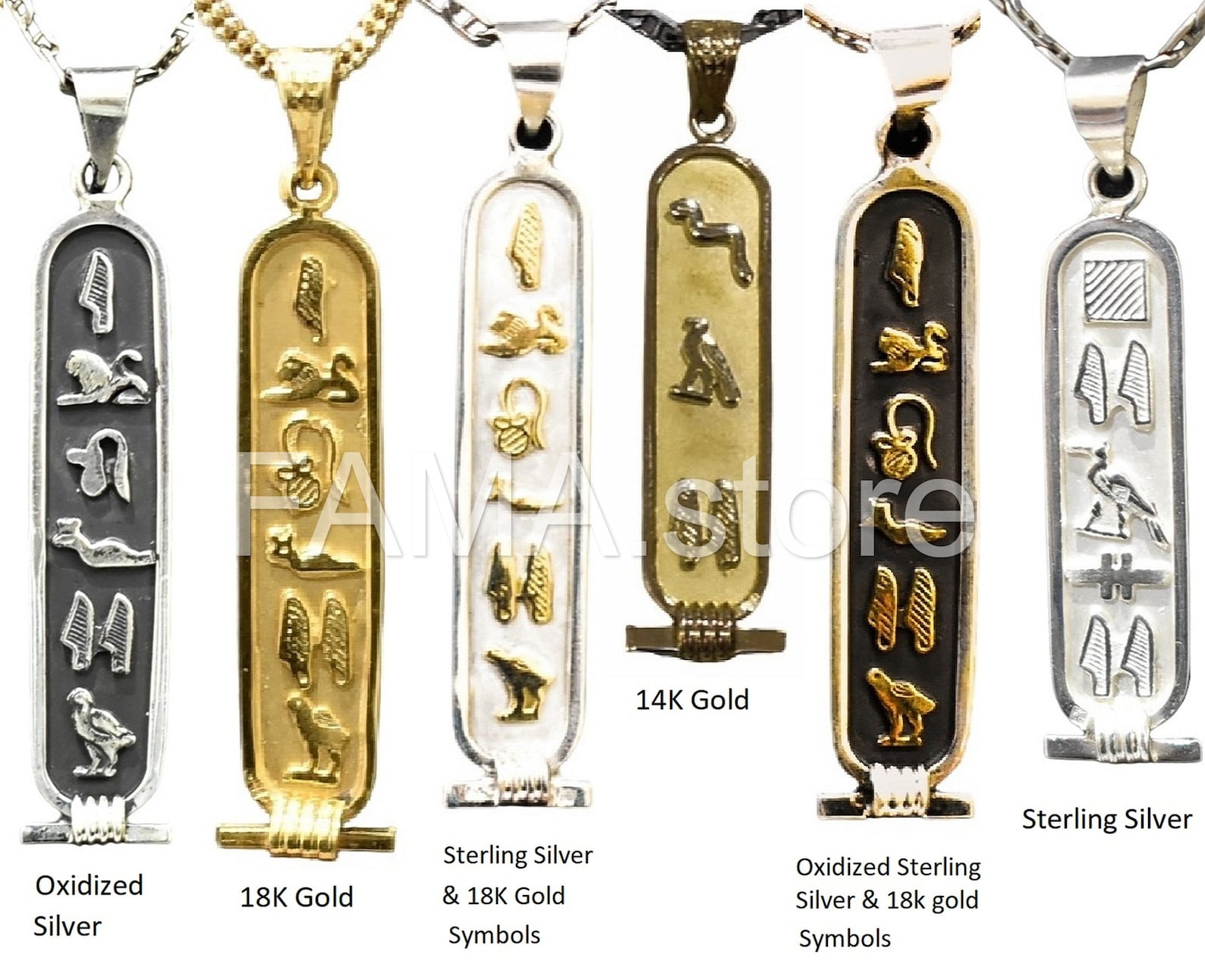 Personalized Cartouche Necklace 14K Gold, 18K Gold and Sterling Silver ...