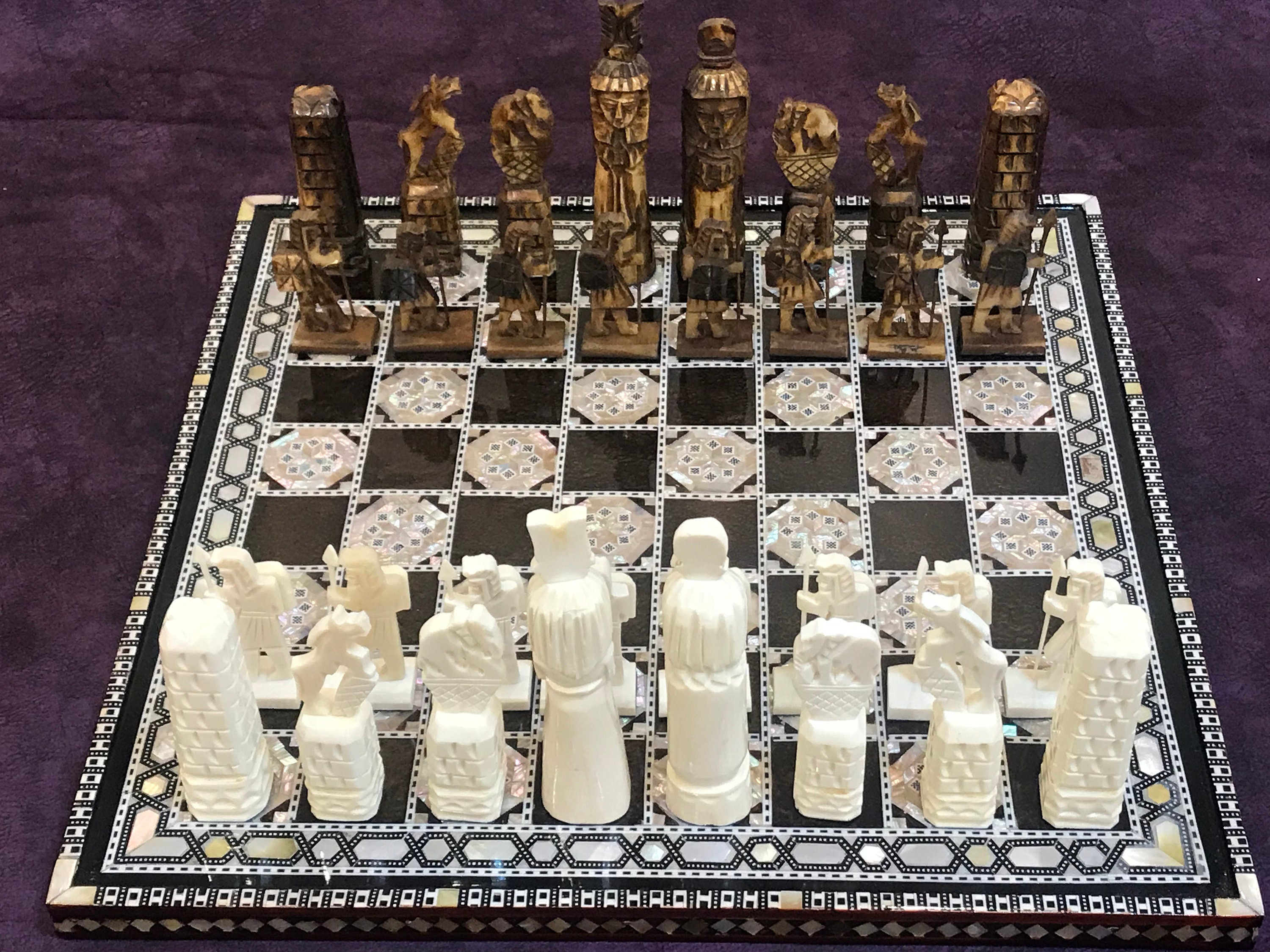 Egyptian Chess,handcraft Pieces Carved Camel Bone With Inlaid Mother of ...